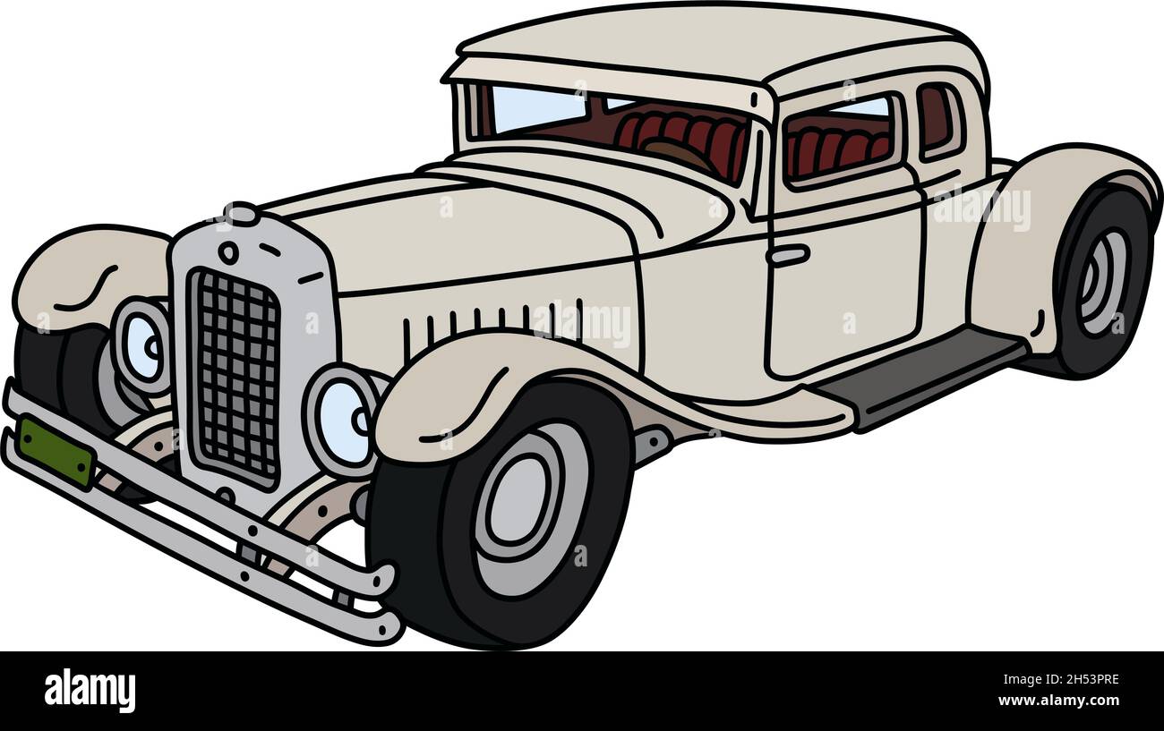 The vectorized hand drawing of a funny vintage cream car Stock Vector ...