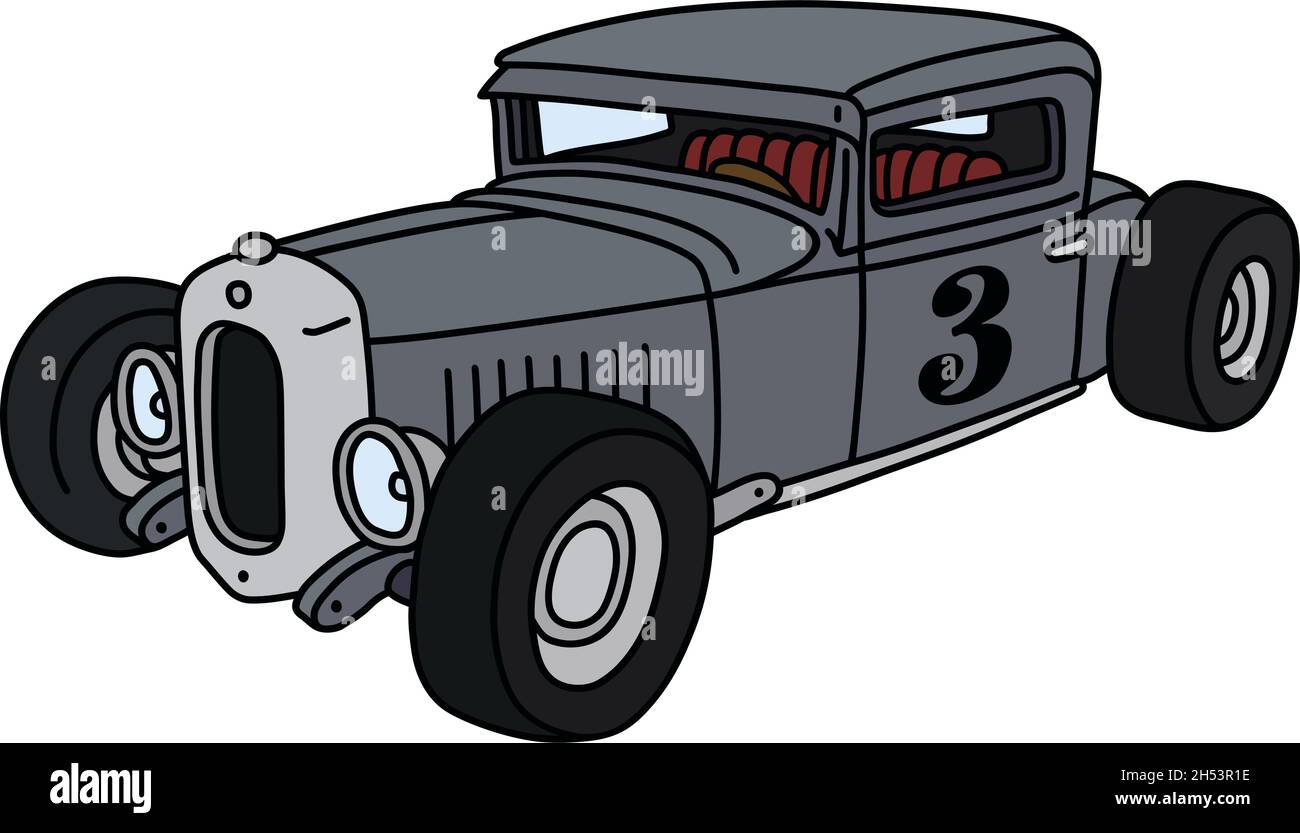 The vectorized hand drawing of a funny vintage gray racecar Stock ...