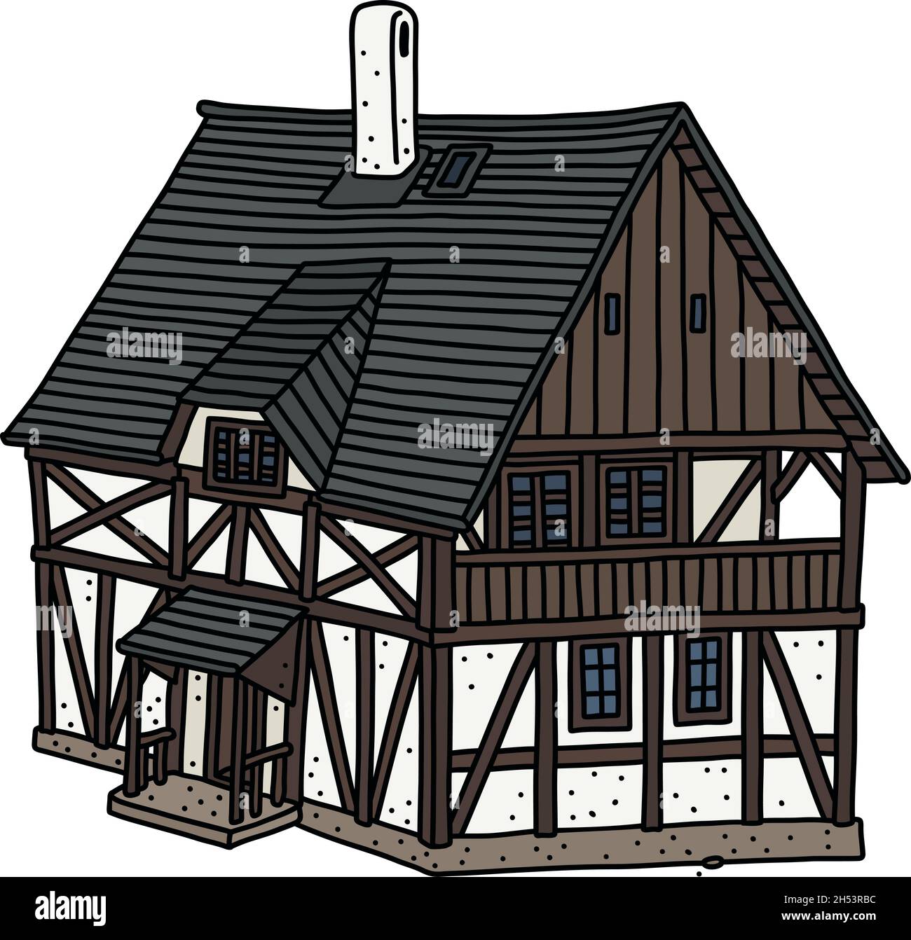 The vectorized hand drawing of a historical half timbered house Stock ...