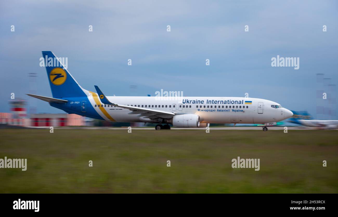 UKRAINE, KYIV, - MAY 28, 2021: Passengers plane Boeing 737-900ER UR-PSY ...