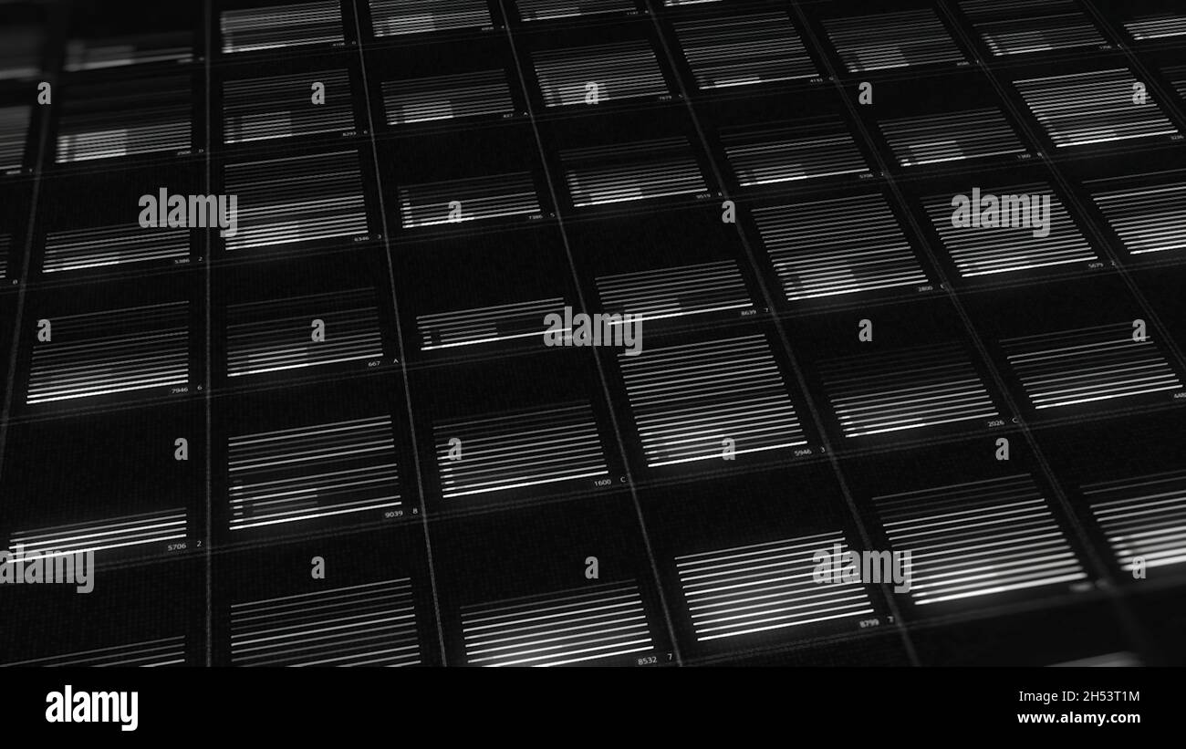 Digital cells with lines. Animation. Changing numeric columns of lines in cells. Background with ...