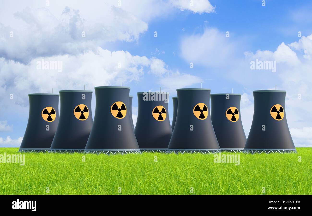 Nuclear energy, resources and industry, 3d rendering. Computer digital ...