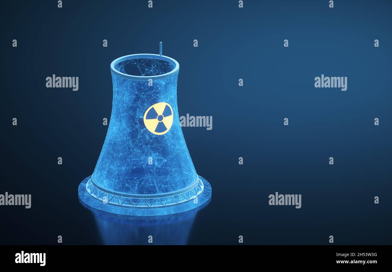 Nuclear power station and nuclear energy, 3d rendering. Computer ...