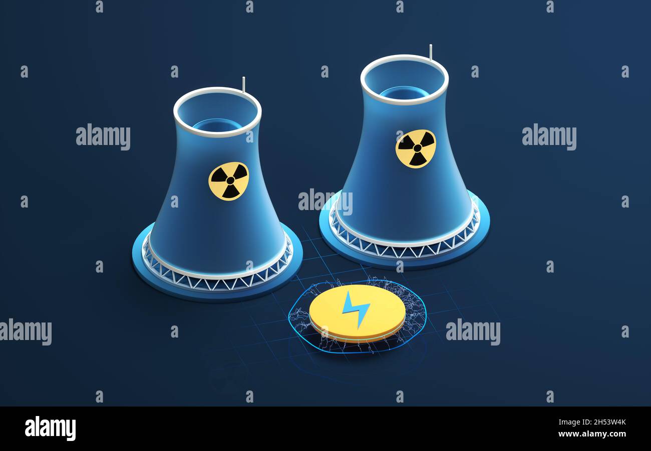The concept of nuclear energy, 3d rendering. Computer digital drawing ...
