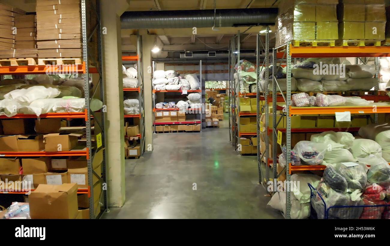 Stock cardboard packing boxes in factory production of electronic ...