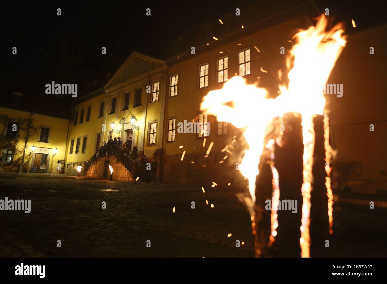 Ballenstedt, Germany. 06th Nov, 2021. Swedish fires burn in front of ...