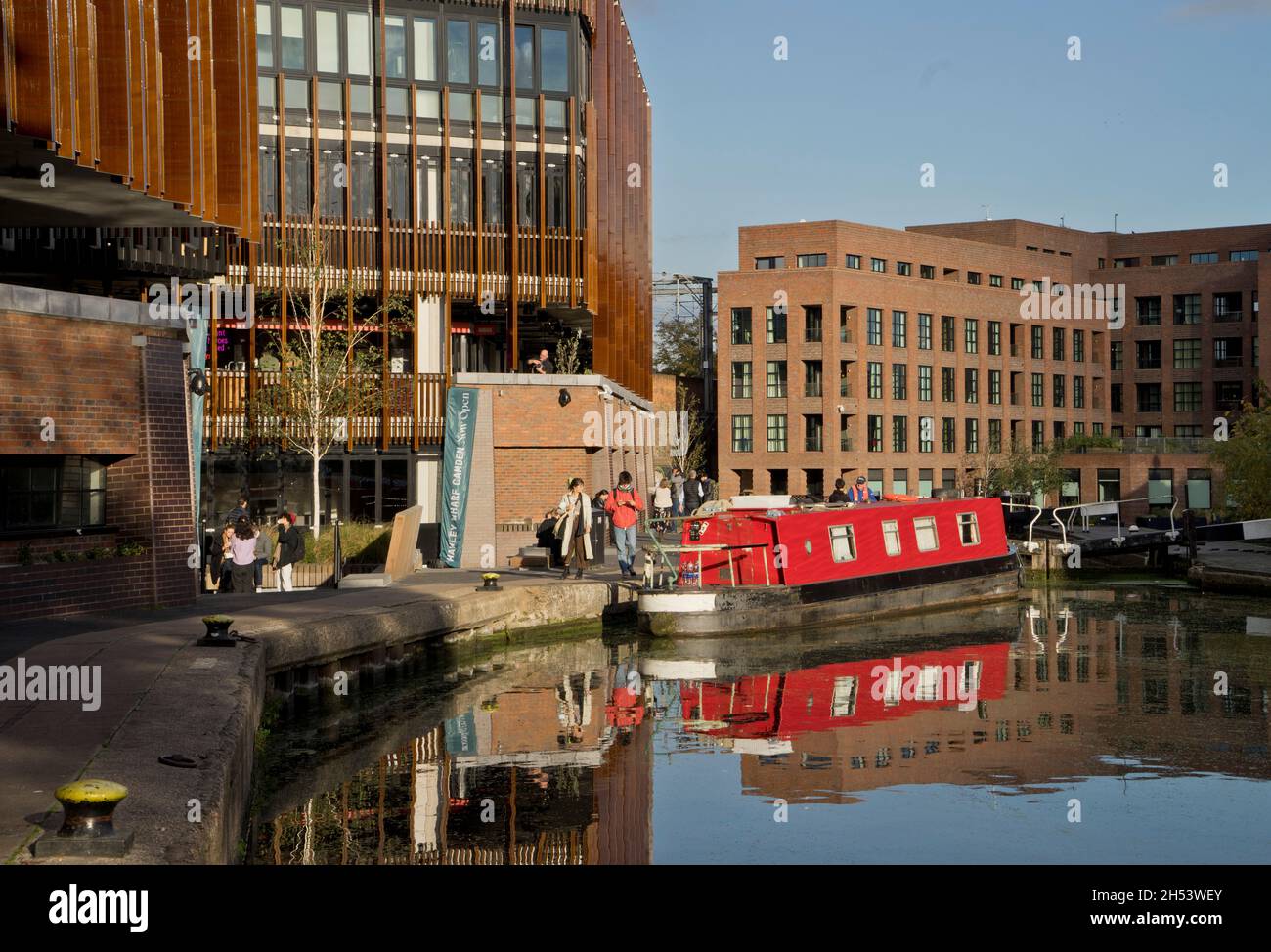 People walking around the new Hawley Wharf housing, shoping and offices ...
