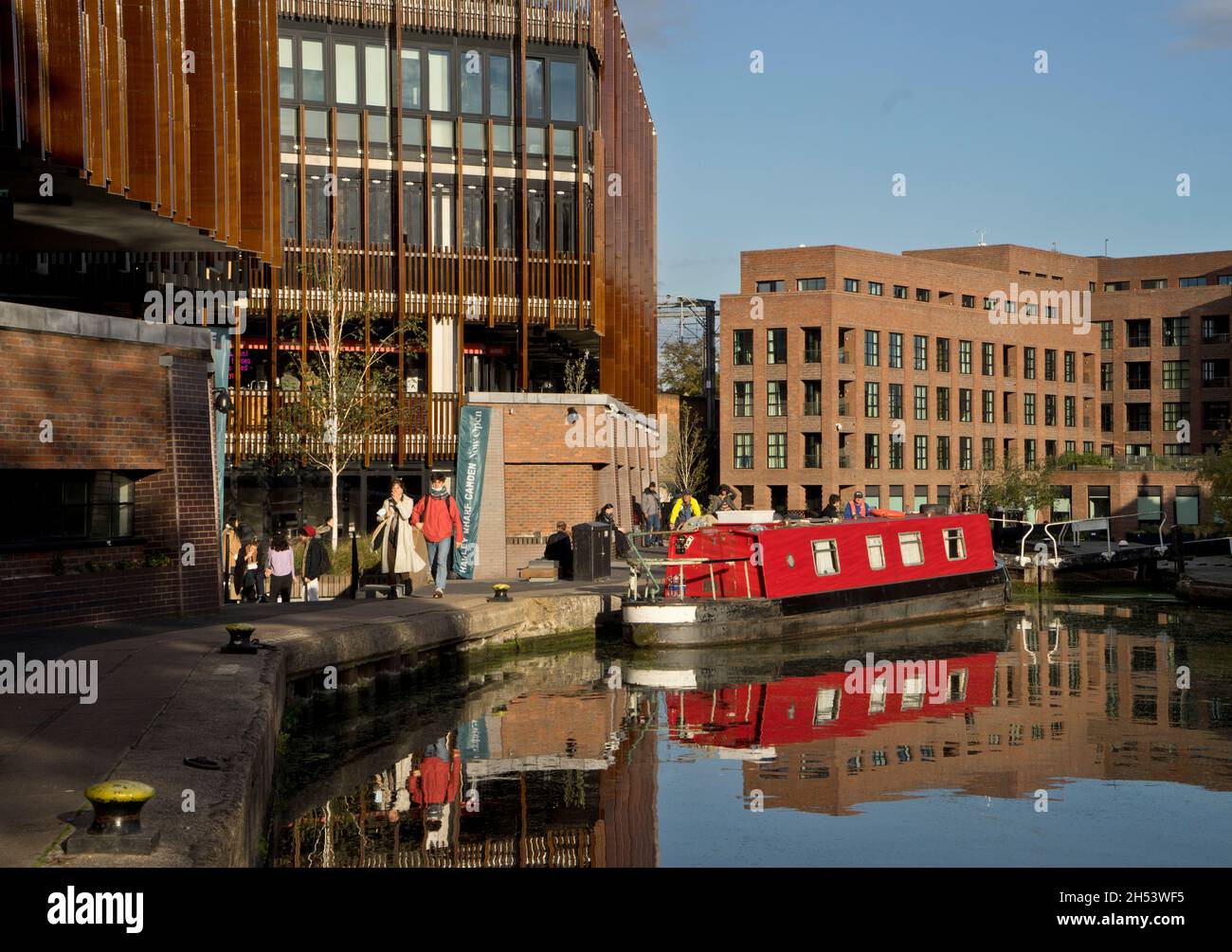 People walking around the new Hawley Wharf housing, shoping and offices ...