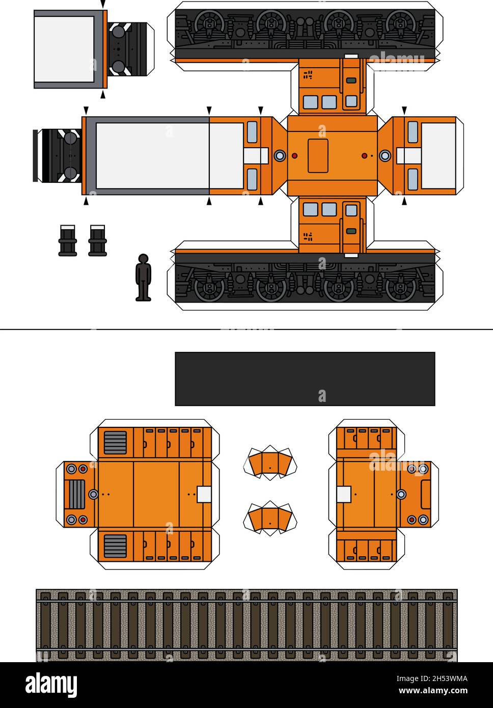 The vector paper model of a retro orange small diesel locomotive Stock ...