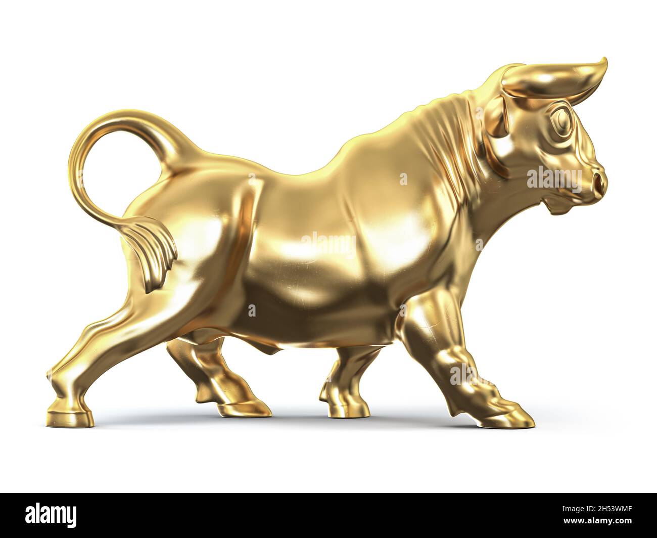 Golden bull isolated on white. 3d illustration Stock Photo - Alamy