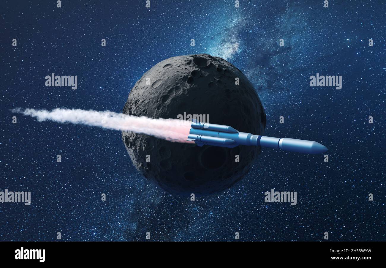Rocket and planet, 3d rendering. Computer digital drawing Stock Photo ...