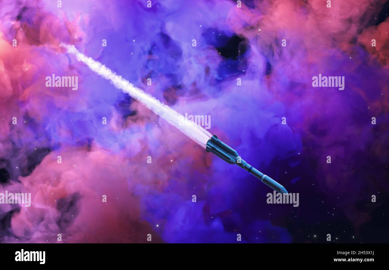 Rocket and nebula, 3d rendering. Computer digital drawing Stock Photo ...