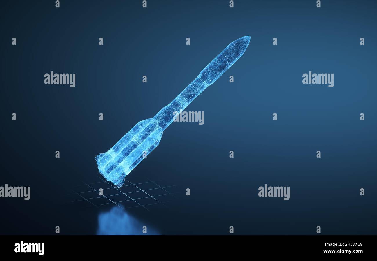 Rocket with blue background, 3d rendering. Computer digital drawing ...