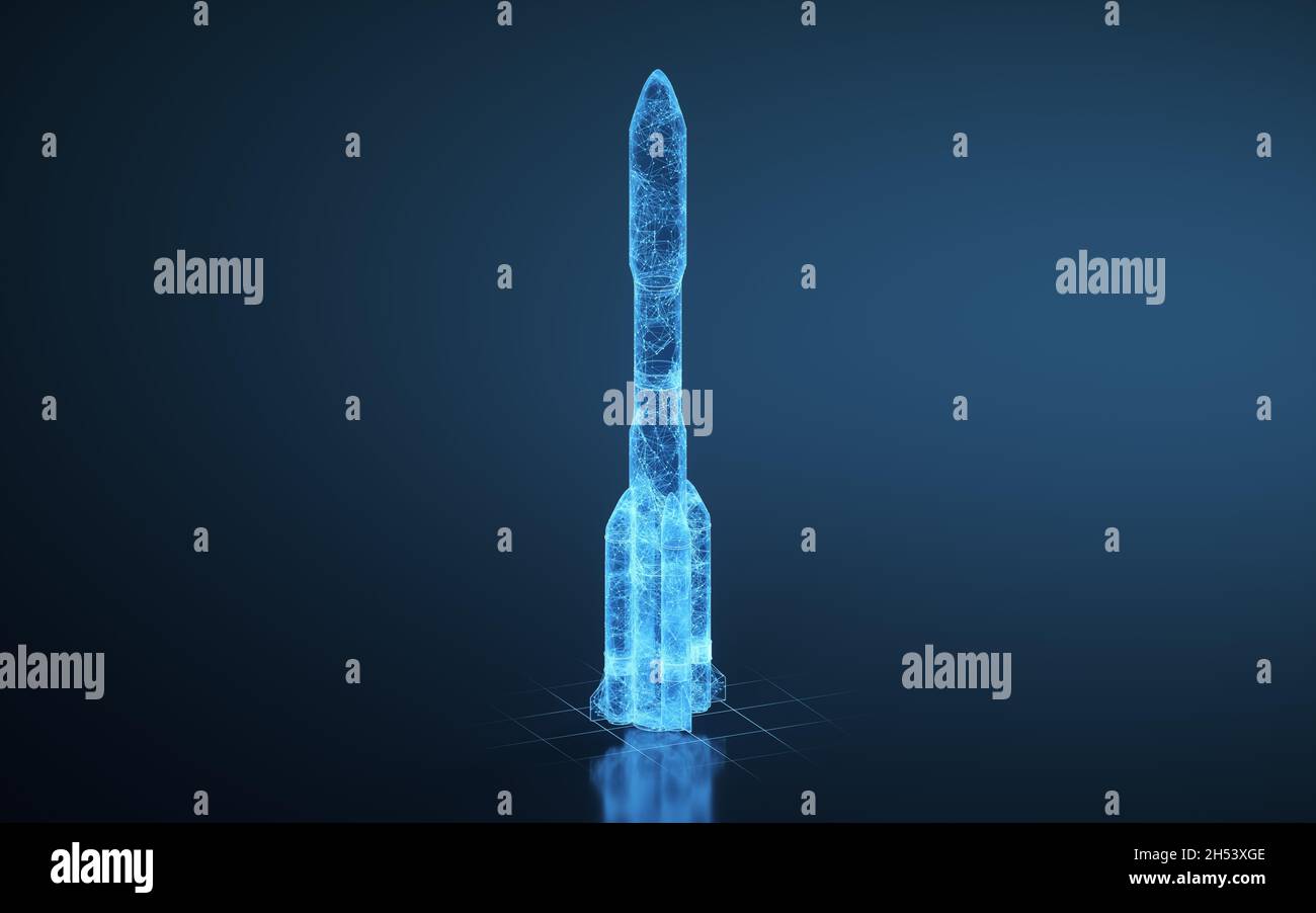 Rocket with blue background, 3d rendering. Computer digital drawing ...