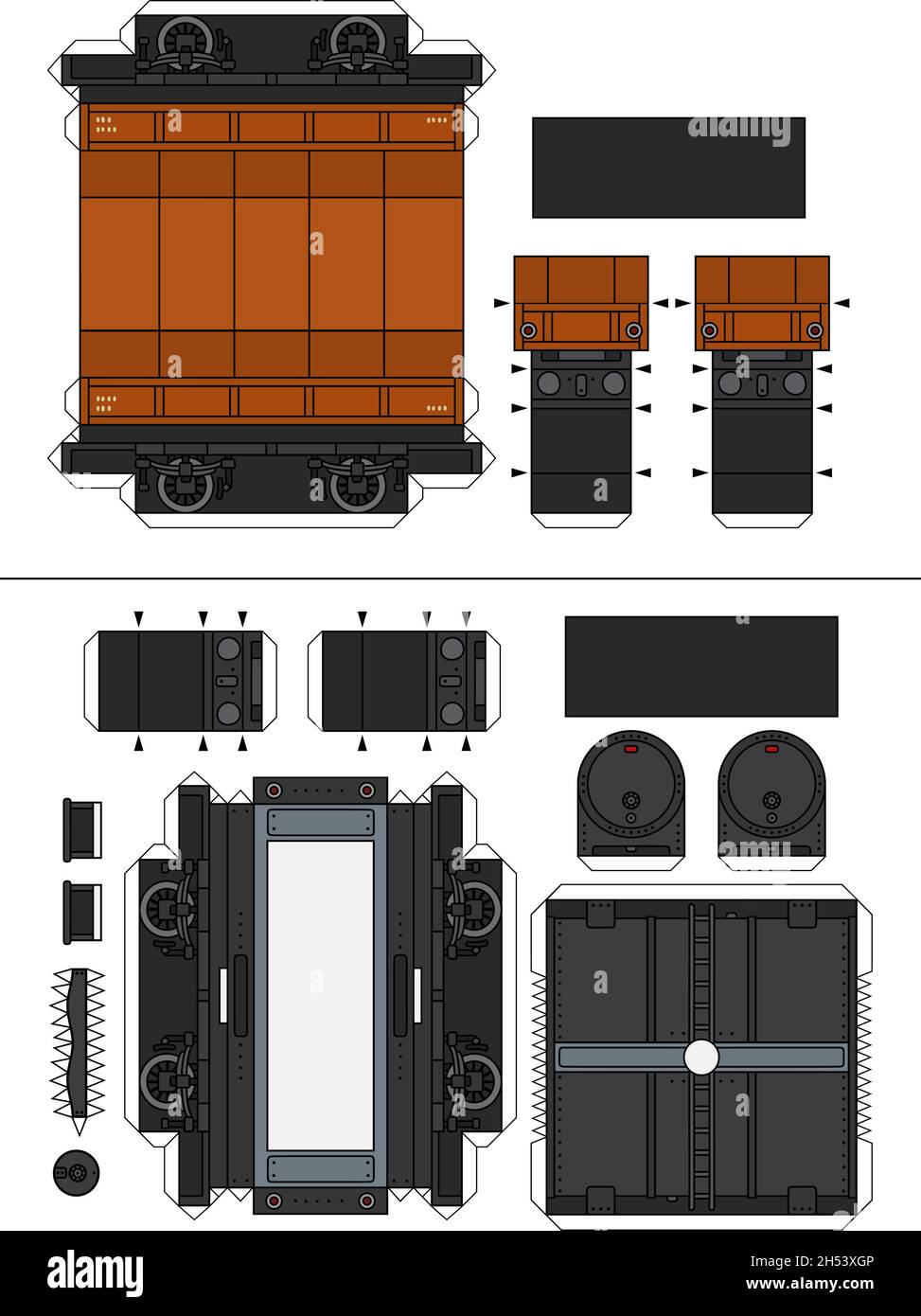 The vector paper model of vintage brown freight and tank wagons Stock ...