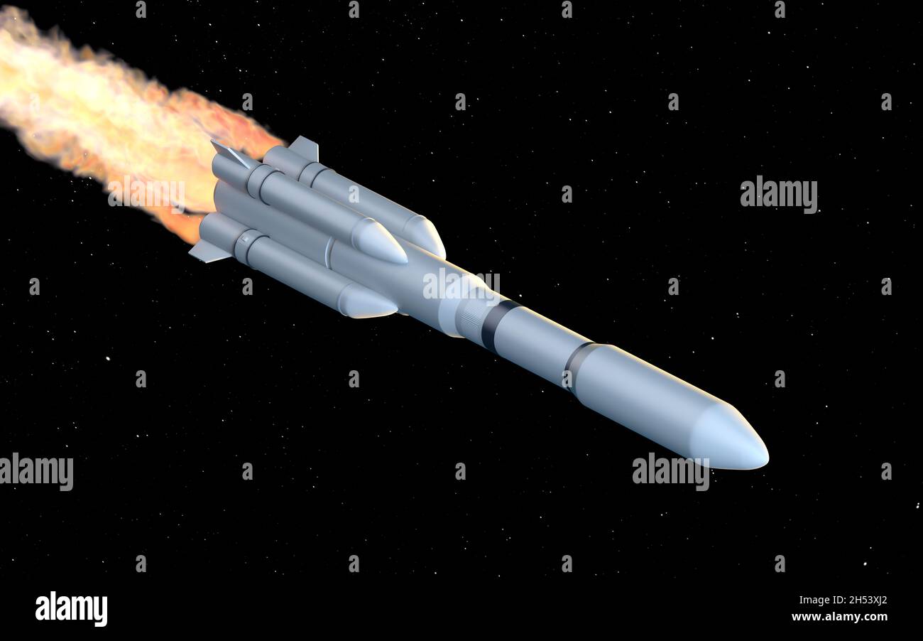 Rocket in the space, 3d rendering. Computer digital drawing Stock Photo ...