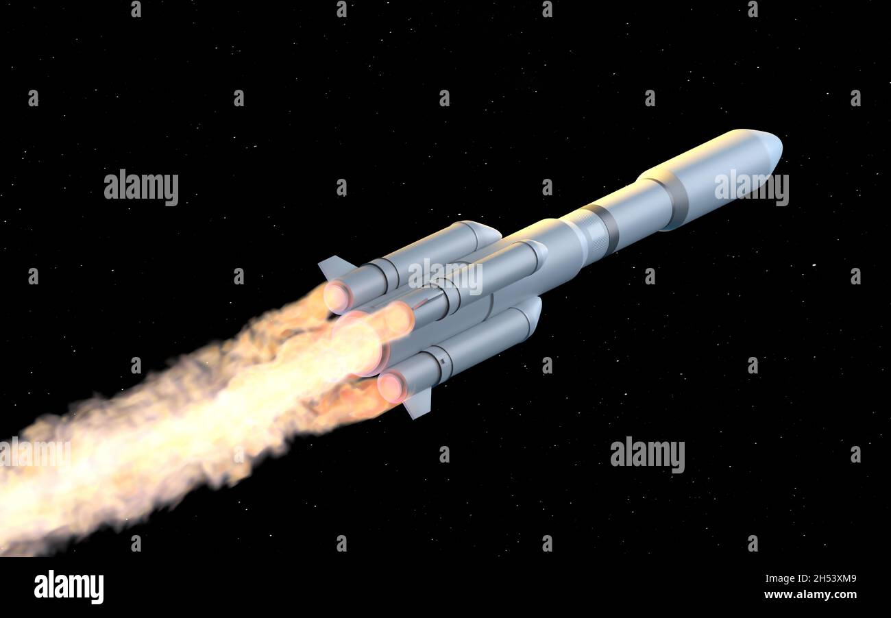 Rocket in the space, 3d rendering. Computer digital drawing Stock Photo ...