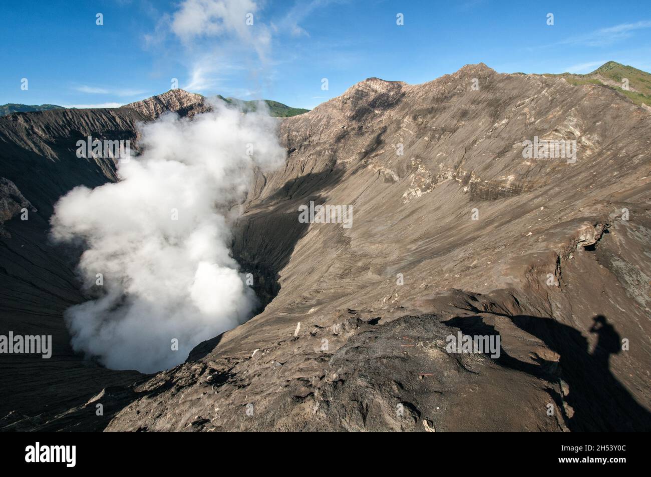 Smoke in the crater of the Bromo volcano, East Java, Indonesia Stock ...