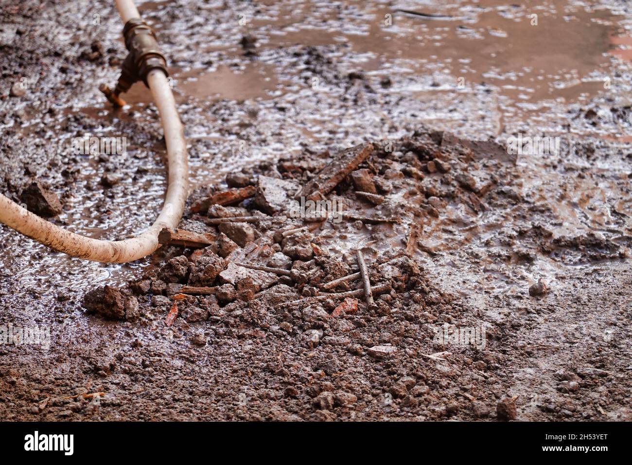 Closeup of cement and stones mixture used for a building structure ...