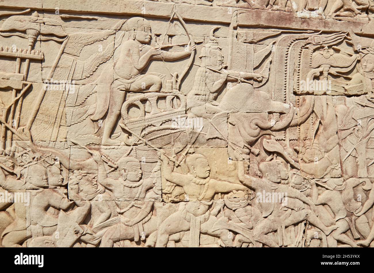 Detailed carvings of Jayavarman VII's military campaign against the ...