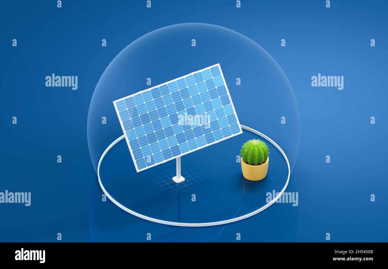 Solar panel and cactus, 3d rendering. Computer digital drawing Stock ...