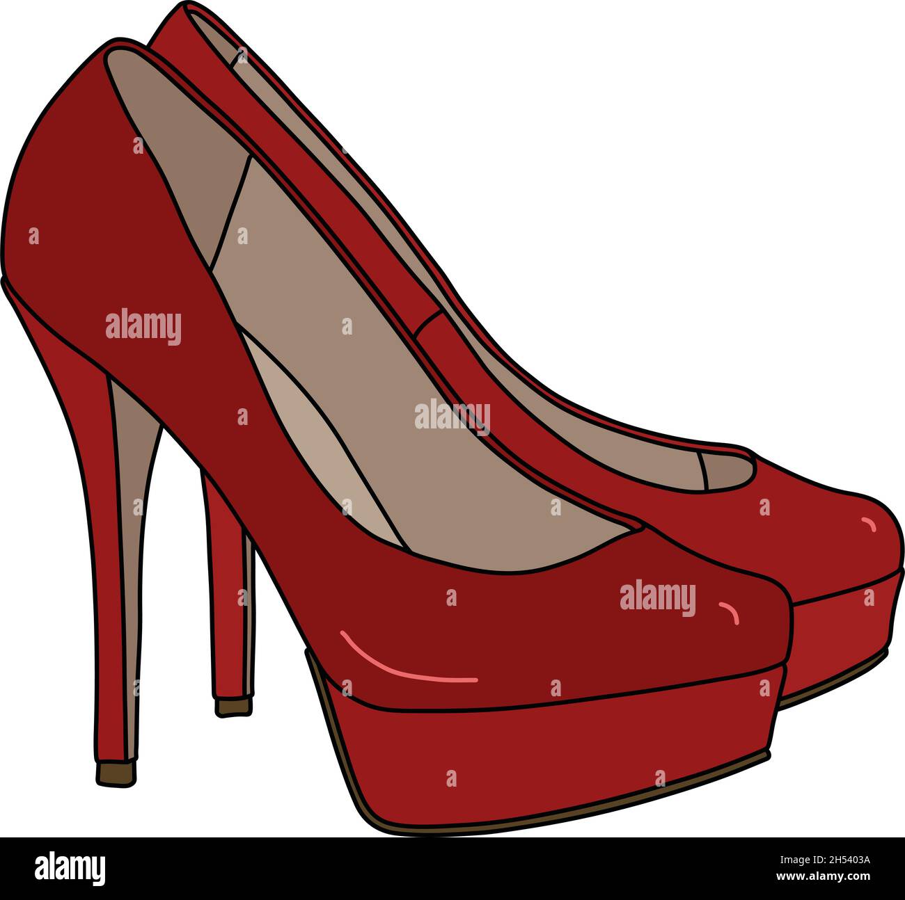 The vectorized hand drawing of red womans shoes on high heels Stock ...