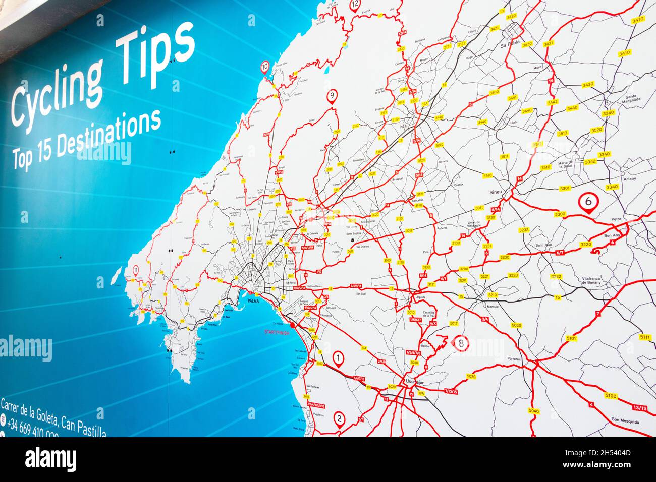 top 15 cycling destinations in Mallorca on poster map outside cycle ...