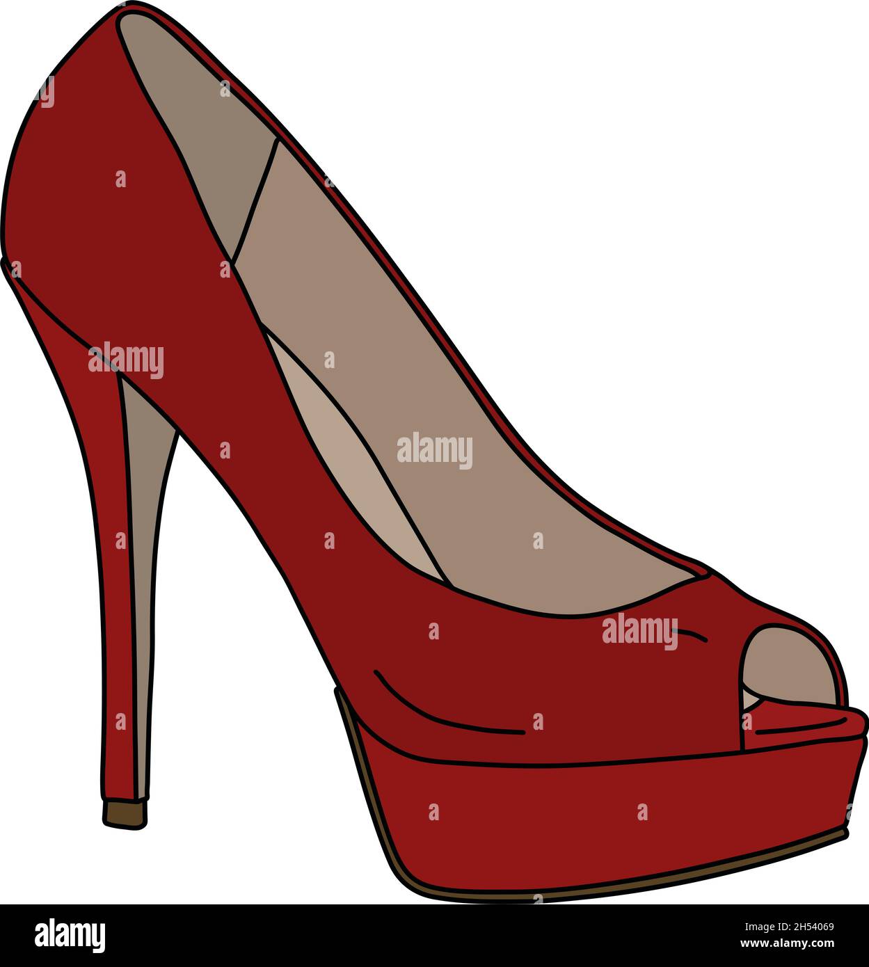 The vectorized hand drawing of a red womans shoe on high heel Stock ...