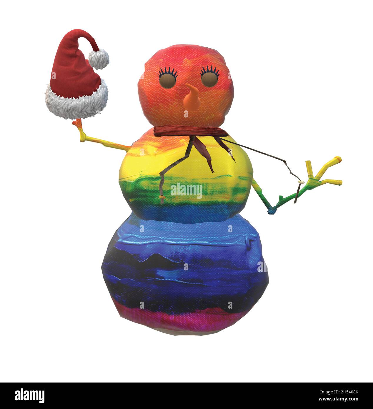 Rainbow Colors Snowman Winter Decoration with Scarf and Santa Hat Stock ...