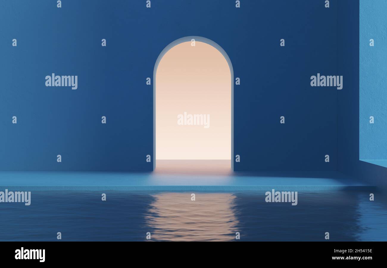 Floor and water in a empty room, 3d rendering. Computer digital drawing ...