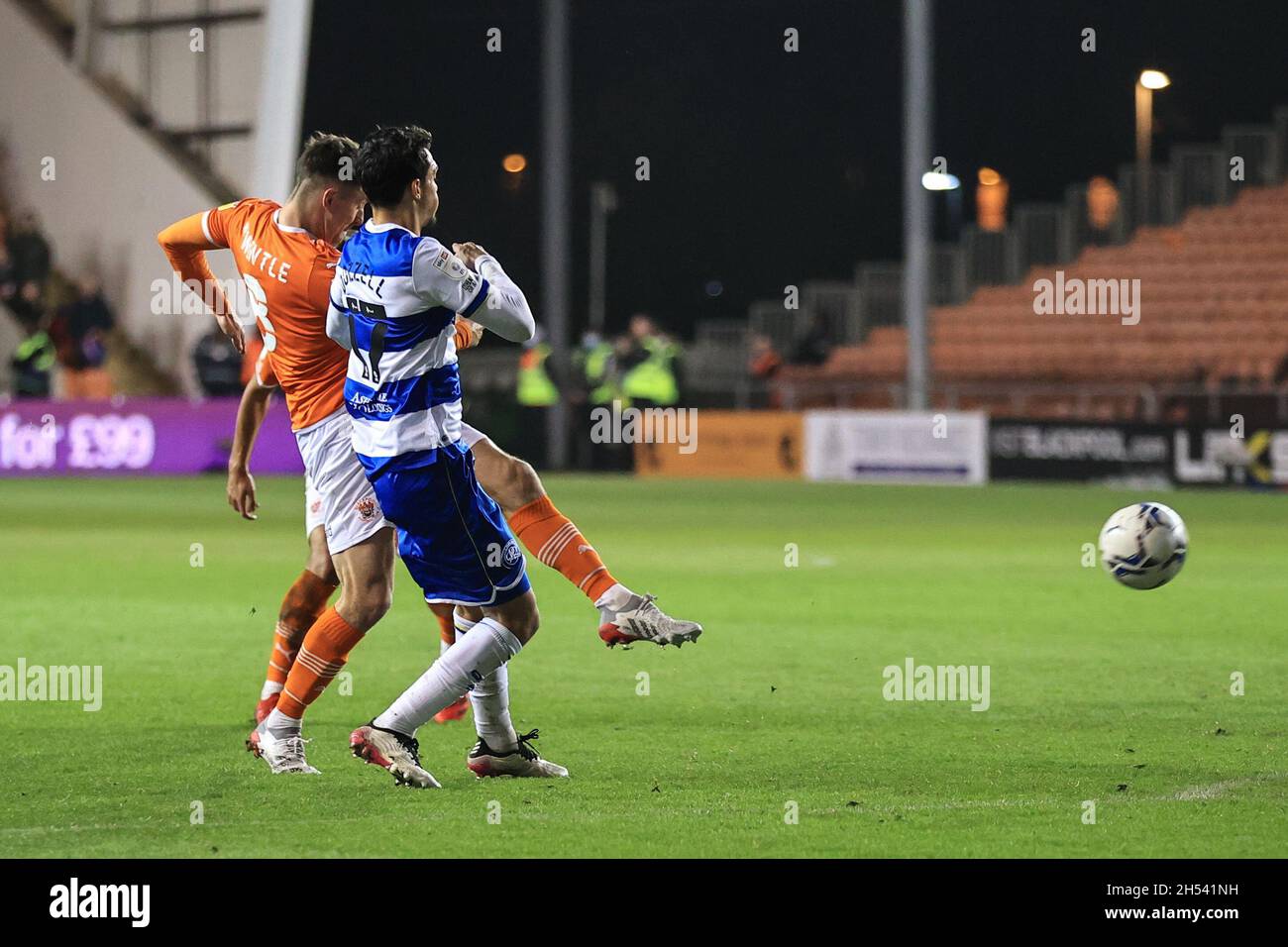 Blackpool, UK. 06th Nov, 2021. Ryan Wintle #8 of Blackpool shoots on ...