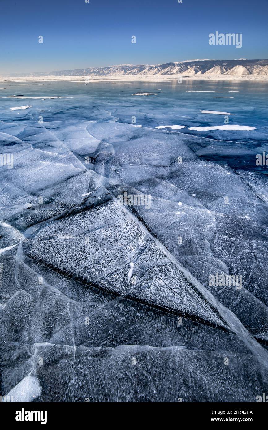Ice cover of Baikal lake with specific pattern Stock Photo - Alamy