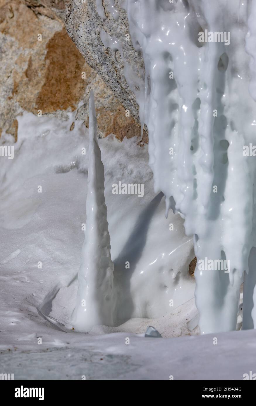 Ice formations on rocks of Baikal Lake Stock Photo - Alamy