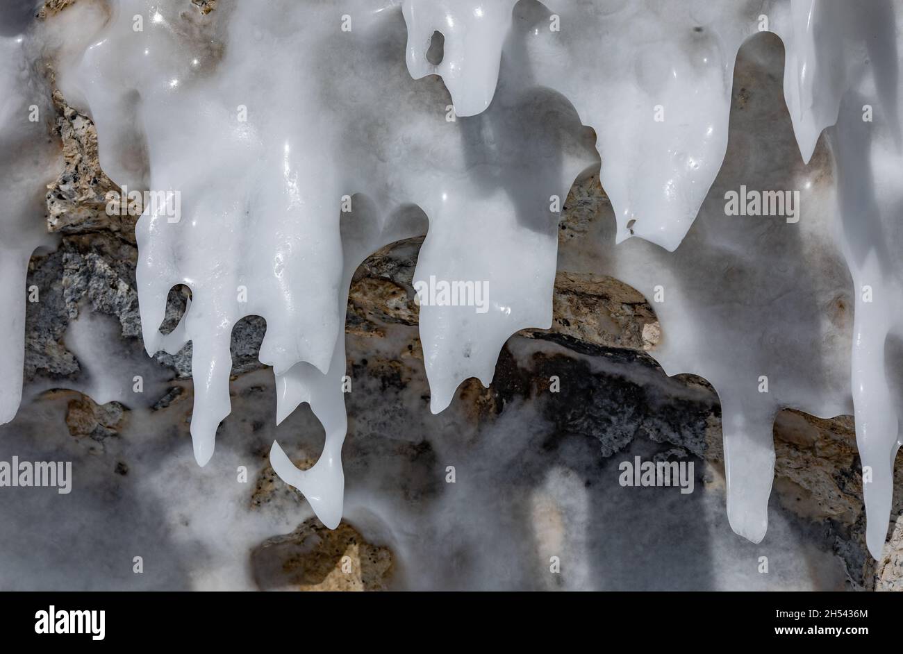 Ice formations on rocks of Baikal Lake Stock Photo - Alamy