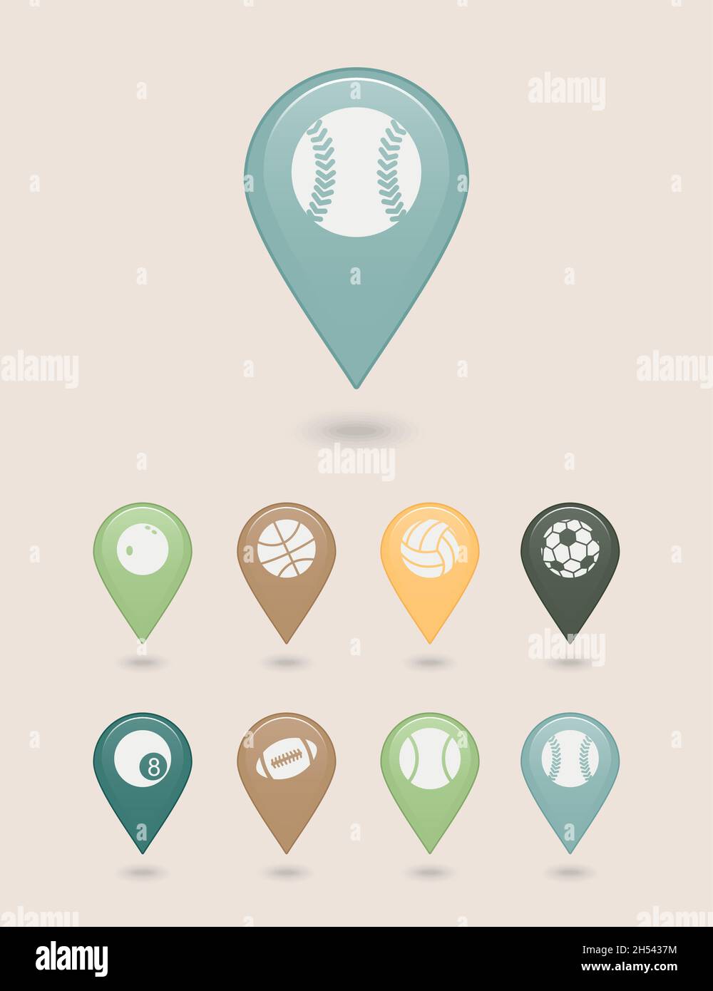 Mapping pins icons sports balls set eps 10 Stock Vector Image & Art - Alamy