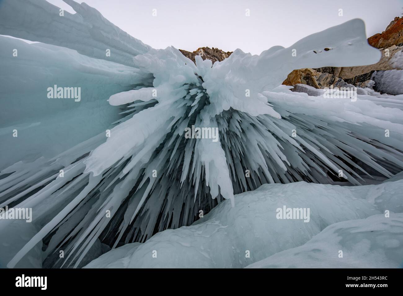 Big icicles hanging on rocks of Baikal Lake Stock Photo - Alamy