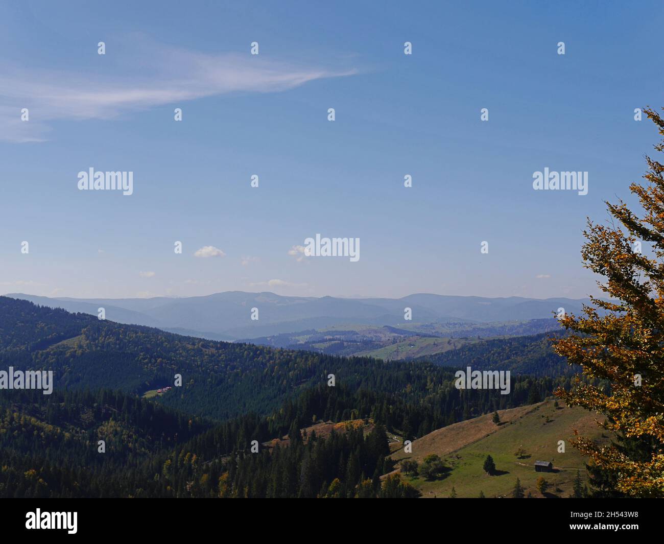 View from la Palma monument, Carpathian mountains, Bucovina, Romania ...