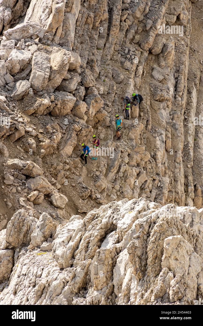 Italy Veneto Hikers along the Ferrata Formenton Stock Photo - Alamy
