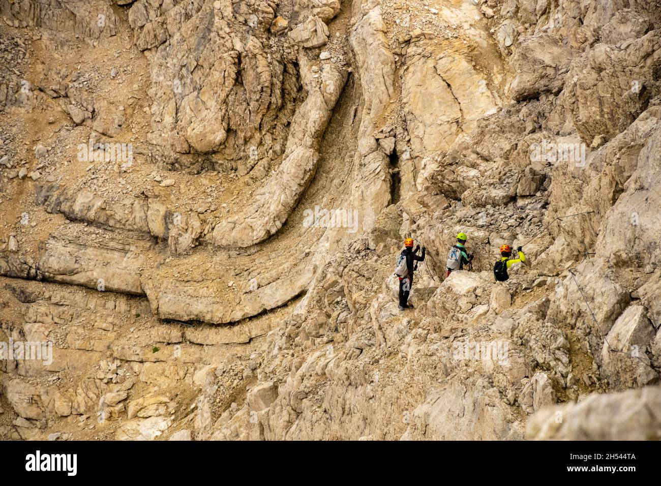Italy Veneto - Hikers along the Ferrata Formenton Stock Photo - Alamy