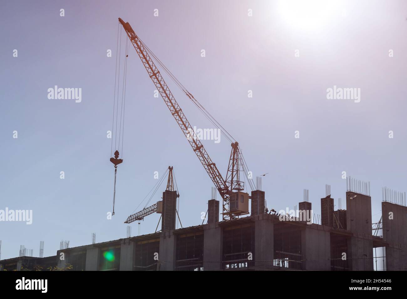 Aerial top view of construction site new multi-storey buildings tower ...