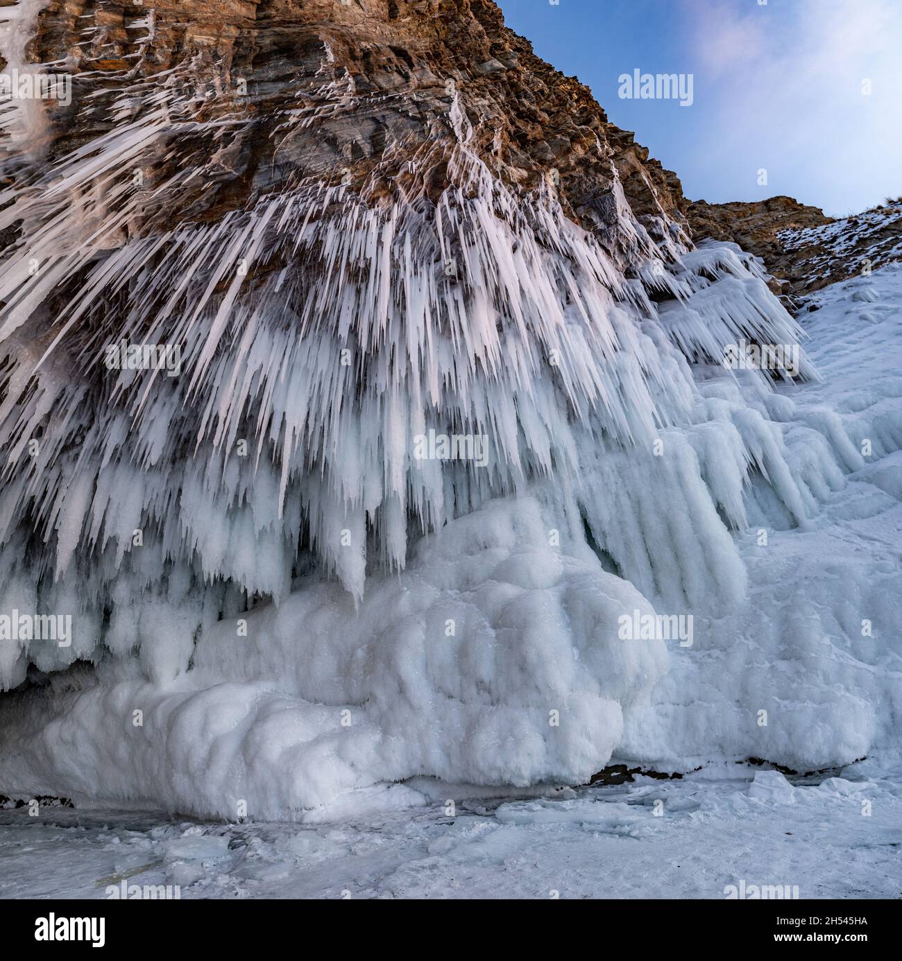 Ice formations on rocks of Baikal Lake Stock Photo - Alamy