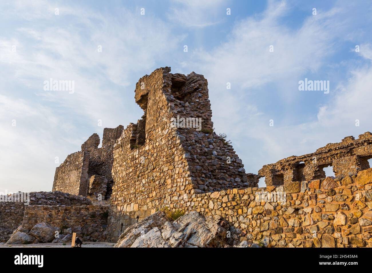 Stone tower of the old castle in the ancient town of Castelo Rodrigo in ...