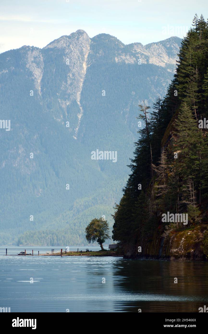 Pitt Lake, one of the world's largest tidal lakes, and the mountains of ...