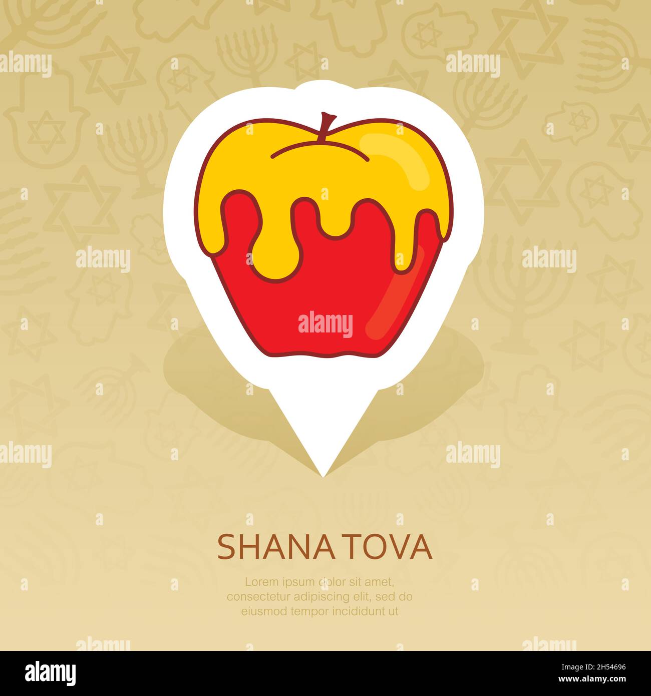 Honey on apple. Rosh Hashanah pin map icon. Shana tova Map pointer ...