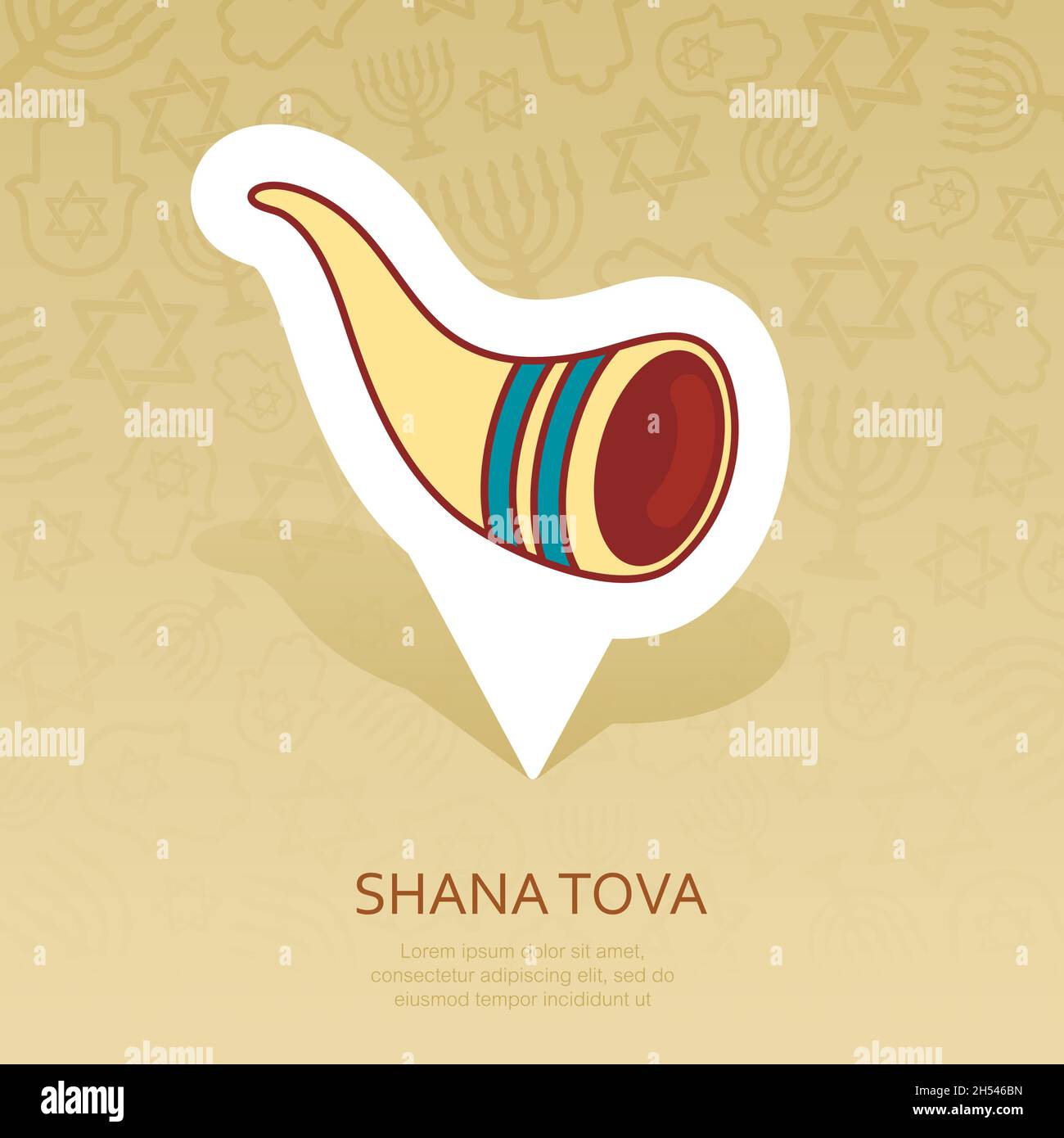 Shofar. Rosh Hashanah pin map icon. Shana tova Map pointer. Happy and ...