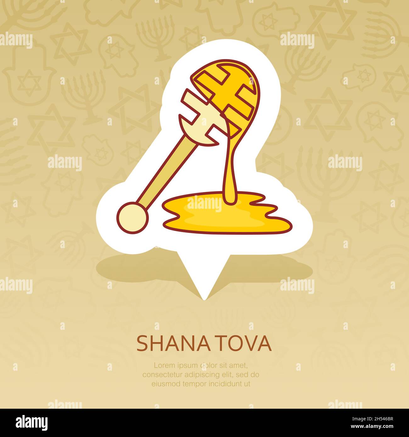 Honey dipper. Rosh Hashanah pin map icon. Shana tova Map pointer. Happy ...