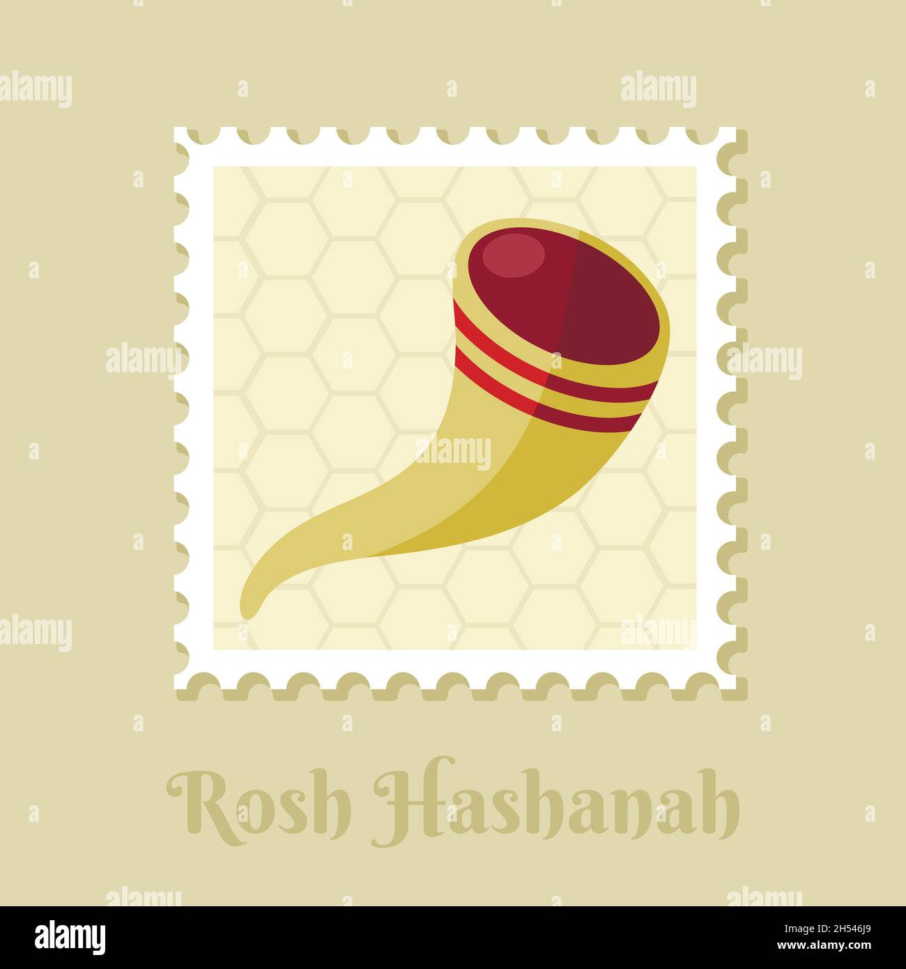 Shofar. Rosh Hashanah stamp. Shana tova. Happy and sweet new year in ...
