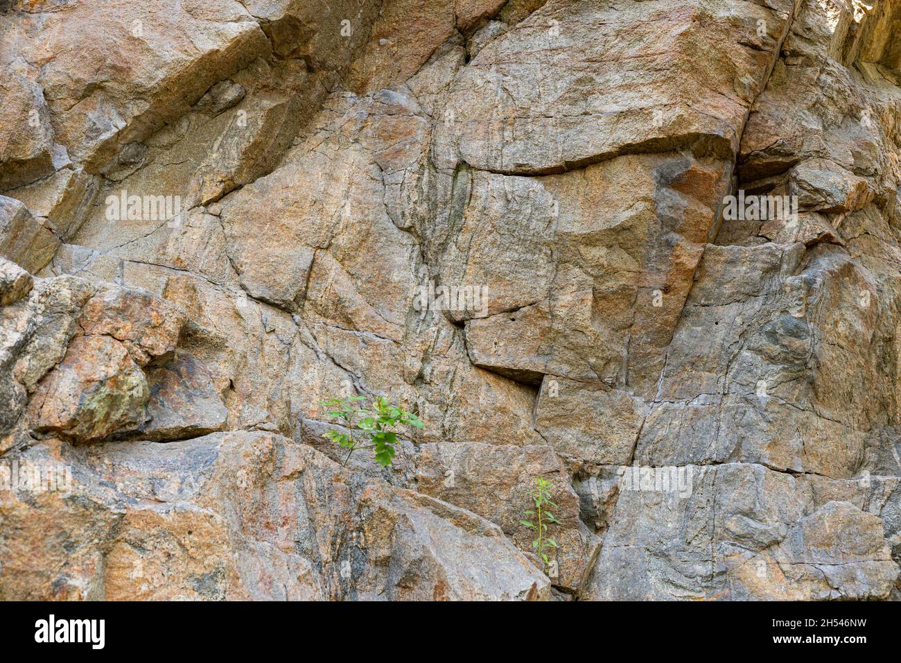 Destruction of the rock of the mountain after the explosion. Cracks in ...