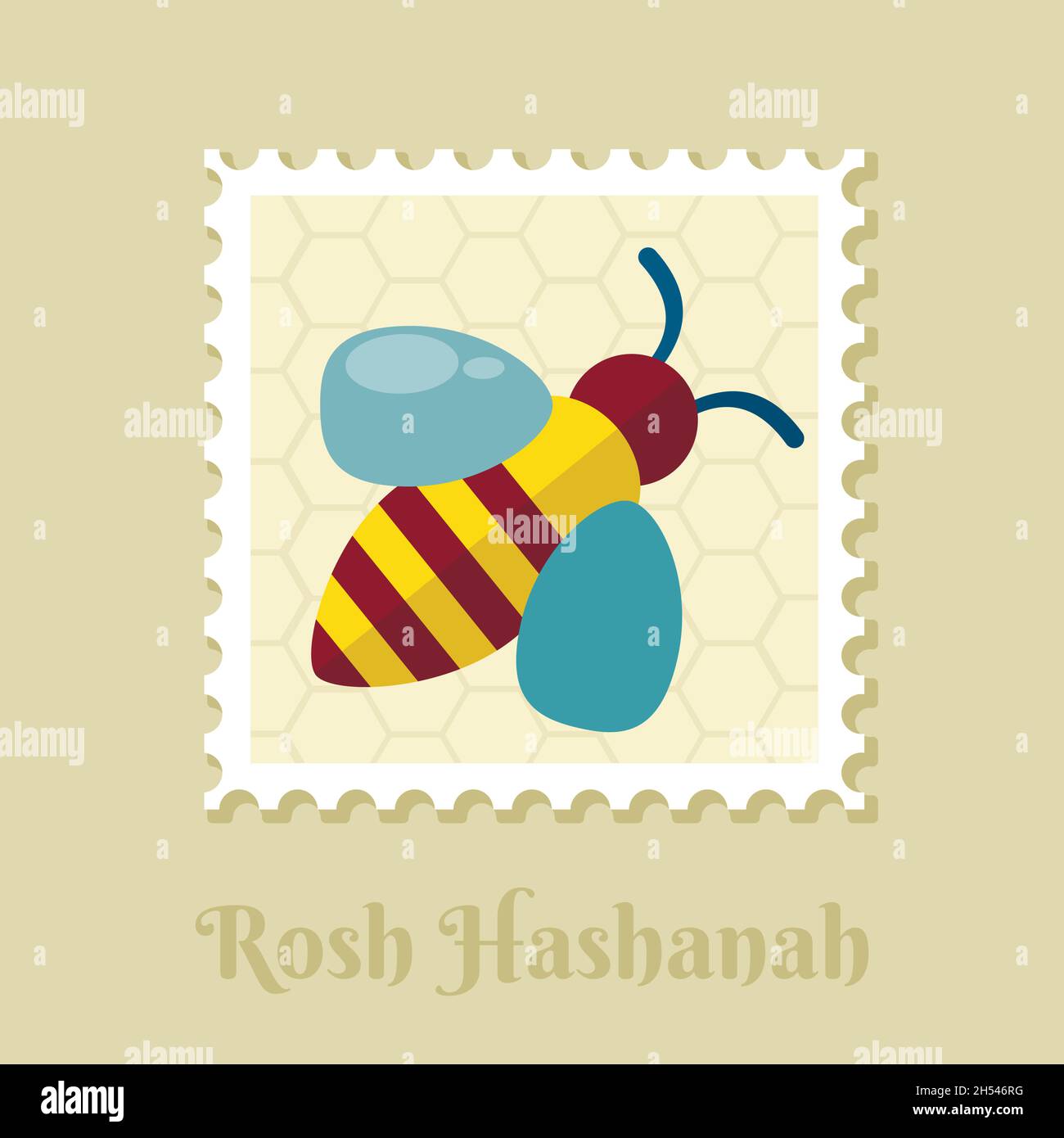 Bee. Rosh Hashanah stamp. Shana tova. Happy and sweet new year in ...