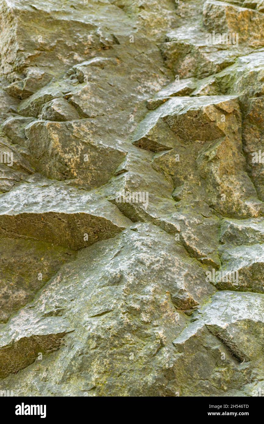 Destruction of the rock of the mountain after the explosion. Cracks in ...